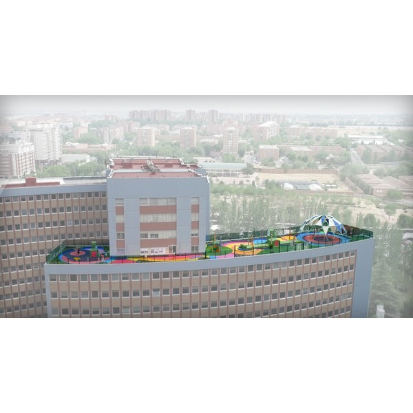 Jardín En La Azotea Del Hospital Con Pared De Vidrio Jardines